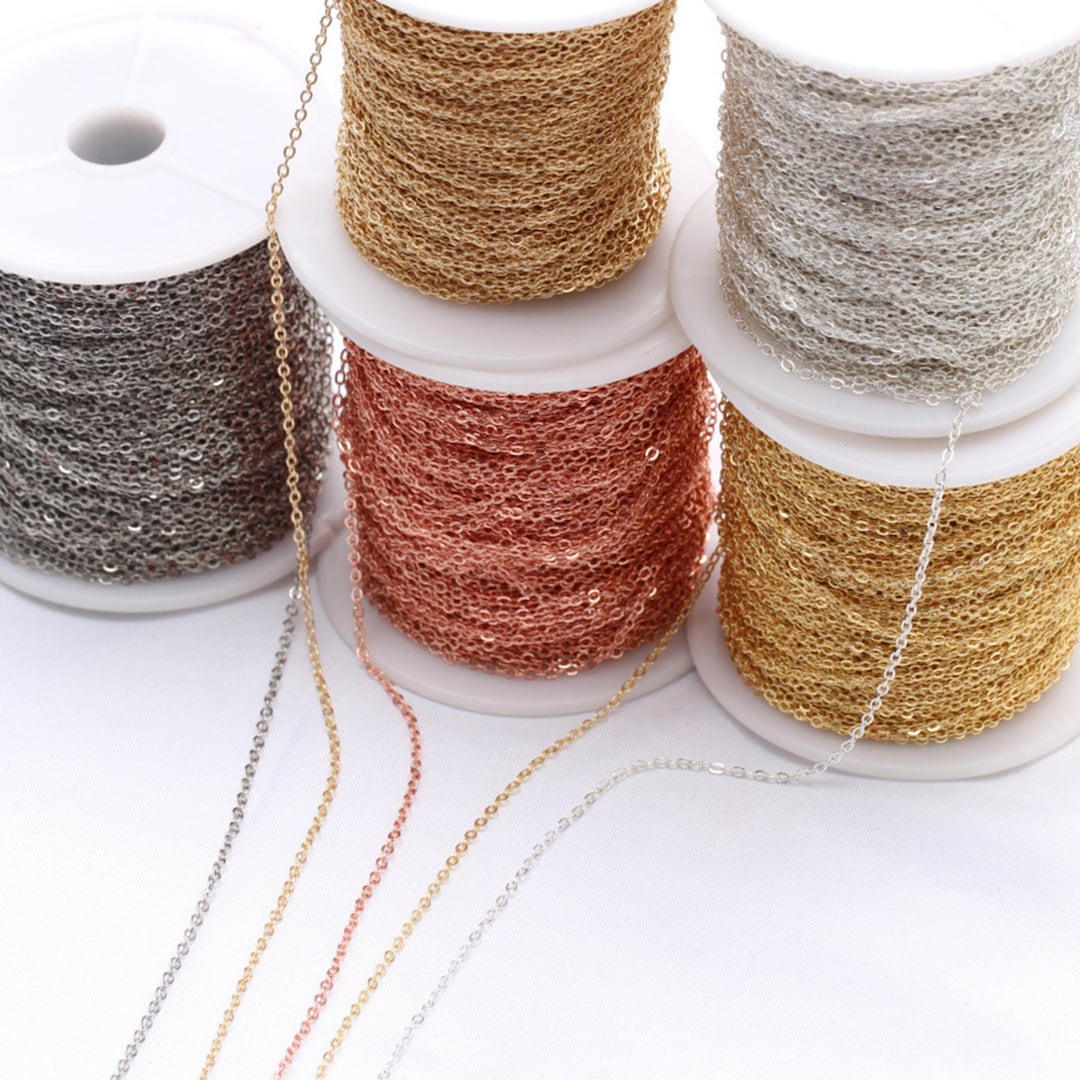 14K Gold Plated Copper O Chains, Gold Tone Cable Chains for Necklace ...