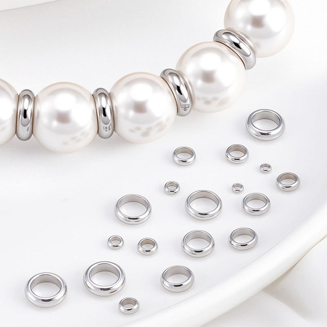 100pcs Stainless Steel Pony Bead, Steel Plain Bead, Flat Round Bead ...