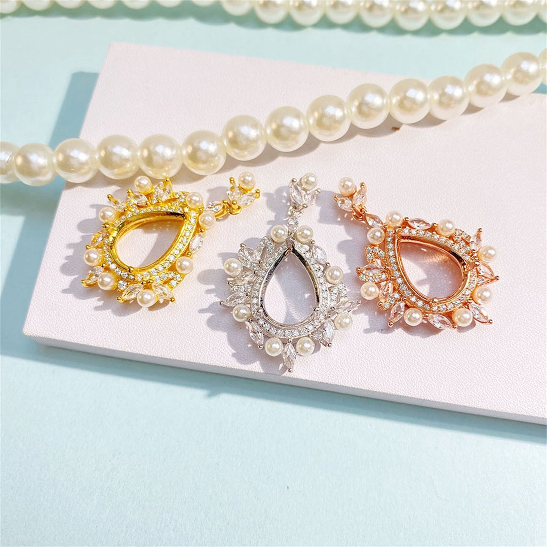 Sterling Silver Pearl Pendant Settings, 925 Silver Teardrop Pendant ...