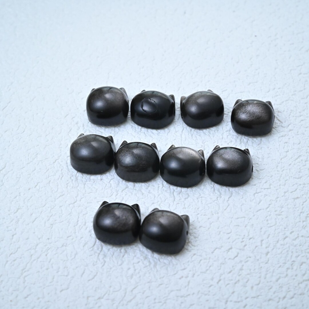 Silver Obsidian Cat Head Beads, Gold Obsidian Cat Bead, Pet Beads ...