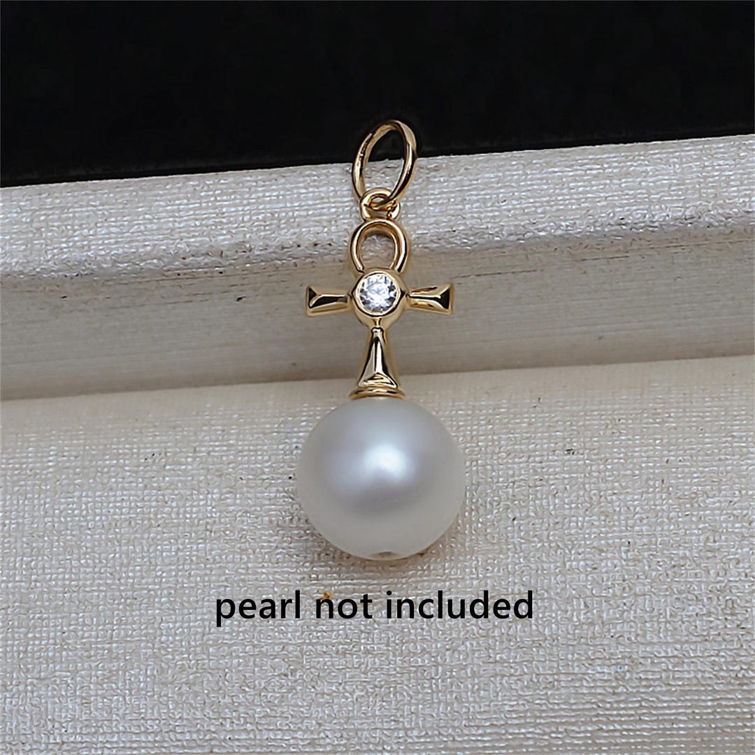 AU750 18K Solid Gold Cross Pendant Setting W/ Peg Mount for Half ...