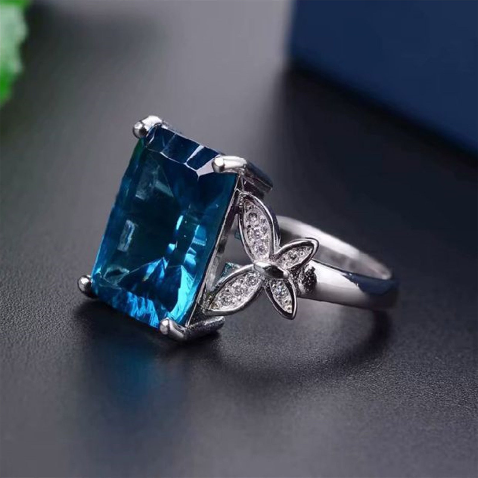 Sterling Silver Butterfly Ring Settings, 925 Silver Rectangle Ring Head ...