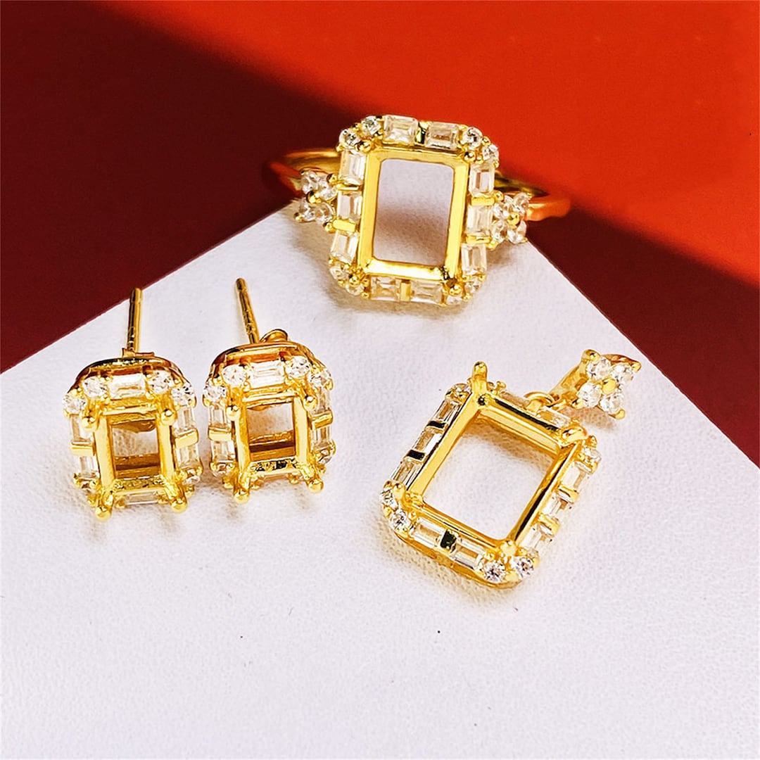 Sterling Silver Solitaire Ring Settings, Silver Rectangle Ring Head ...