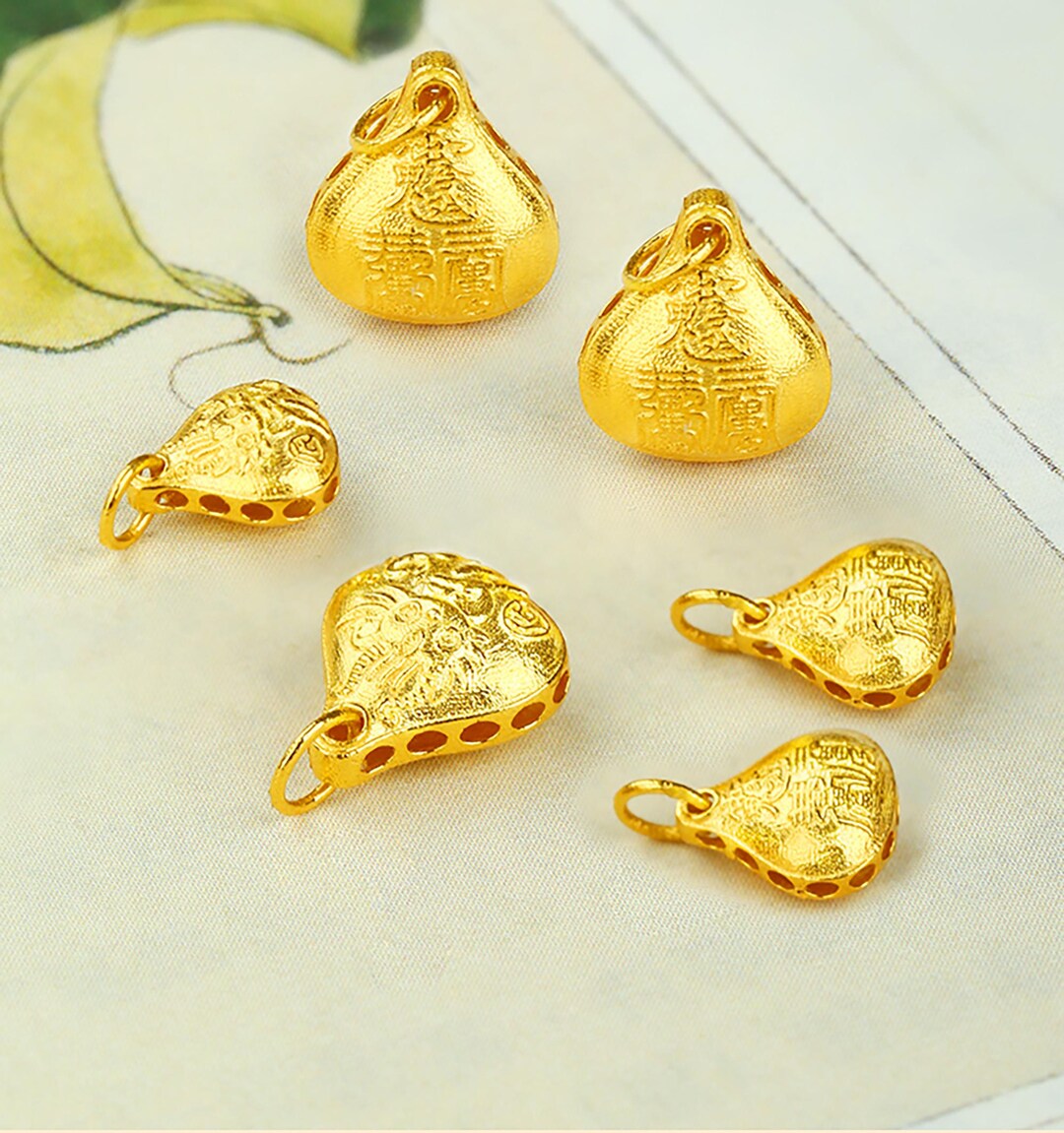 1pc 18K Solid Yellow Gold Dragon Bell Charm, Animals Bell Pendant ...