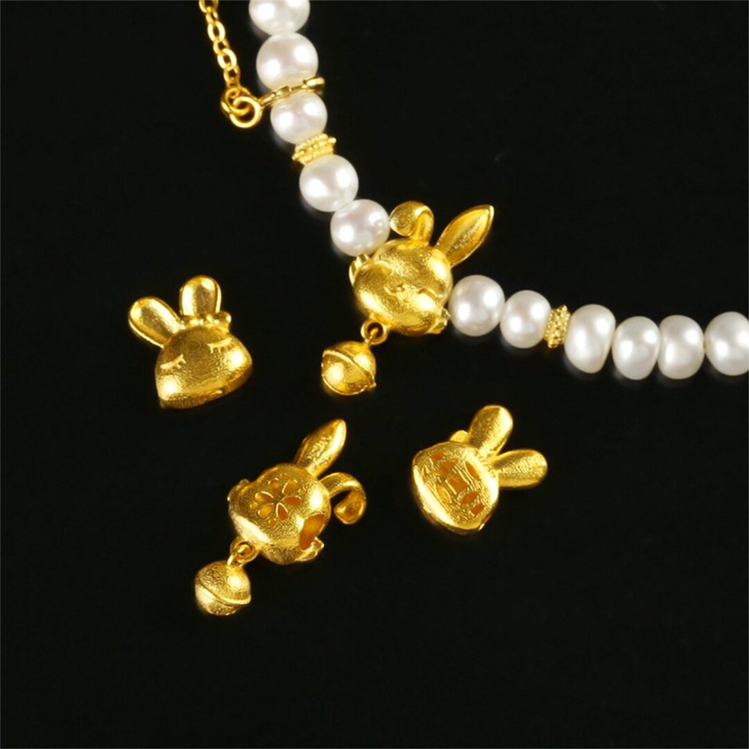 1pc 18K Solid Gold Rabbit Bell Bead, Solid Gold Bunny Bead, Zodiac Bead ...