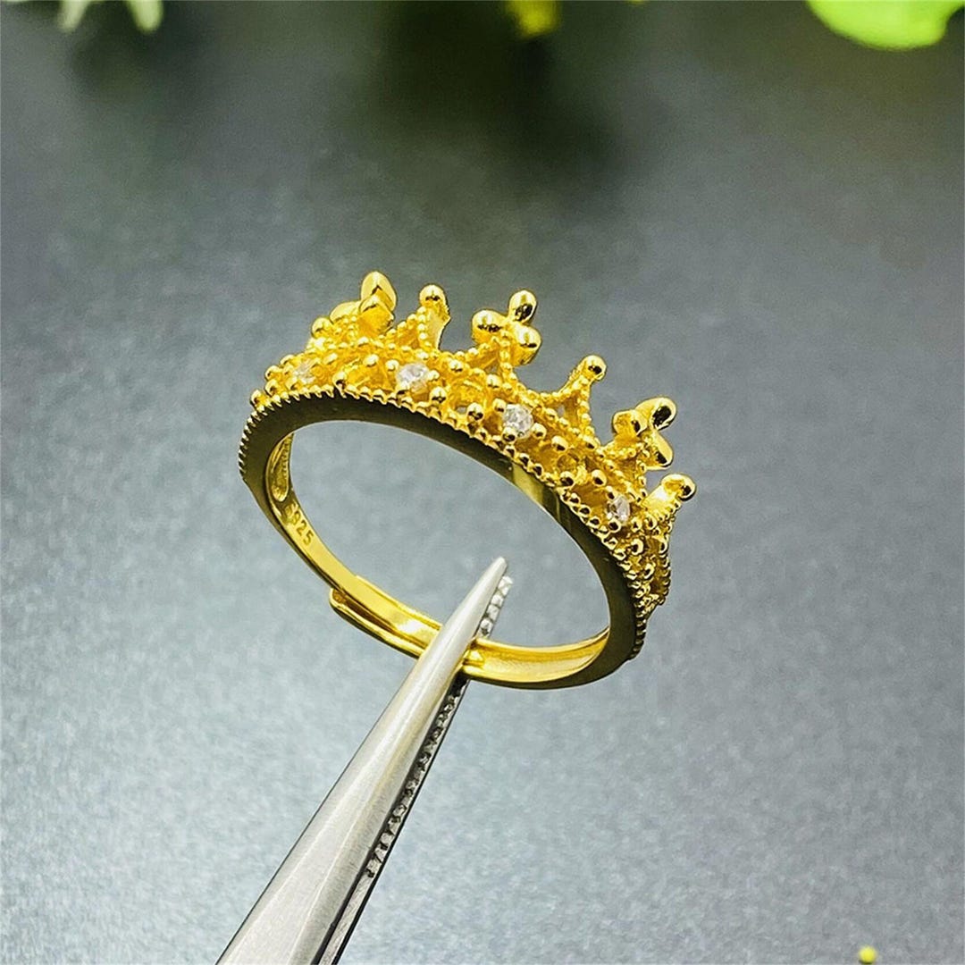 Sterling Silver Crown Ring Settings, Silver Round Ring Head, Four Prong ...