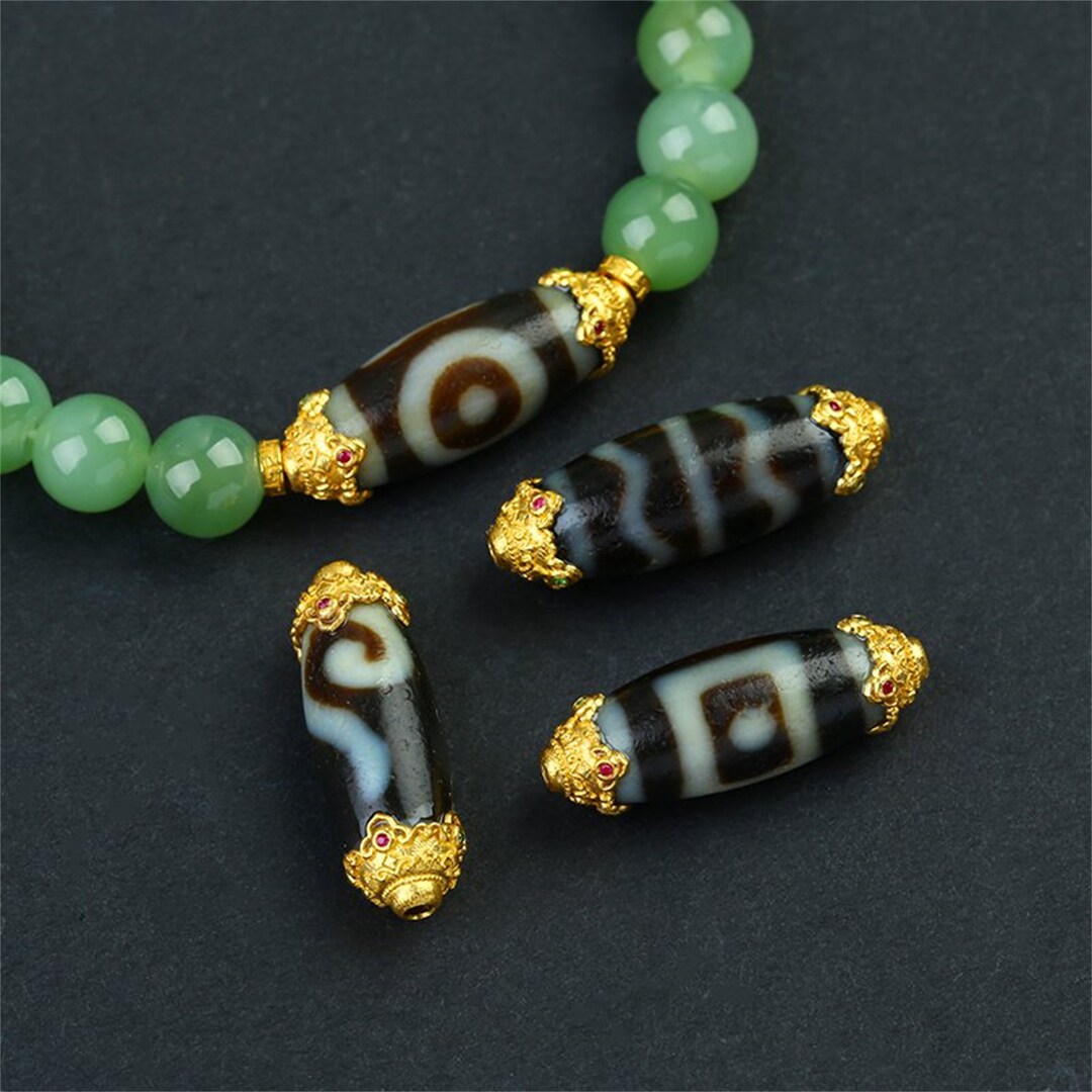 1pc 18K Solid Gold Tiger Dzi Oval Bead, Solid Gold Tiger Tooth Bead ...