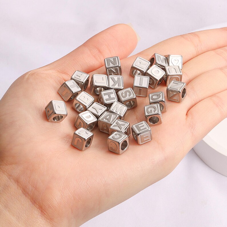 Stainless Steel Alphabet Cube Bead, Letter Block Bead, Initial Letter ...