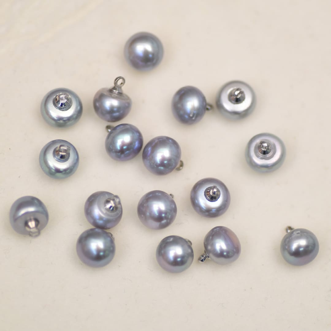 20pcs Grey Pearl Buttons, Coated Natural Pearl Buttons With Wire Shank ...