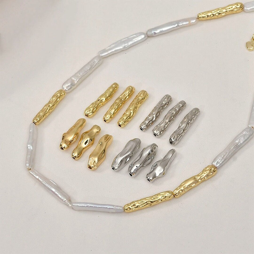 14K Gold Plated Copper Long Stick Beads, Bar Bead, Irregular Bead, Geometric Bead, Baroque Bead ...