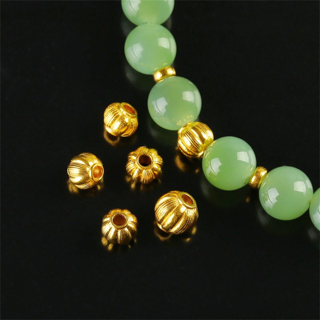 18K Solid Gold Lantern Bead, Corrugated Spacer, Vintage Gold, 5mm - Etsy
