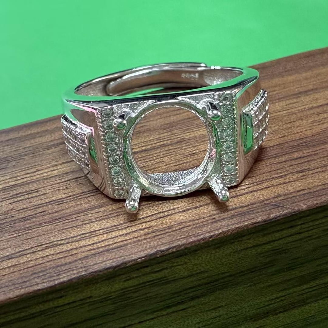 Sterling Silver Men Ring Settings, 925 Silver Round Ring Head, Four ...