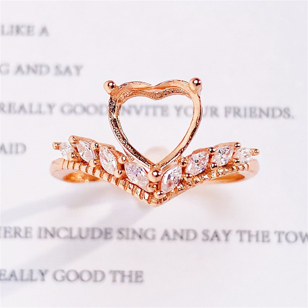 Sterling Silver Love Heart Ring Settings, Engagement Heart Ring Head ...