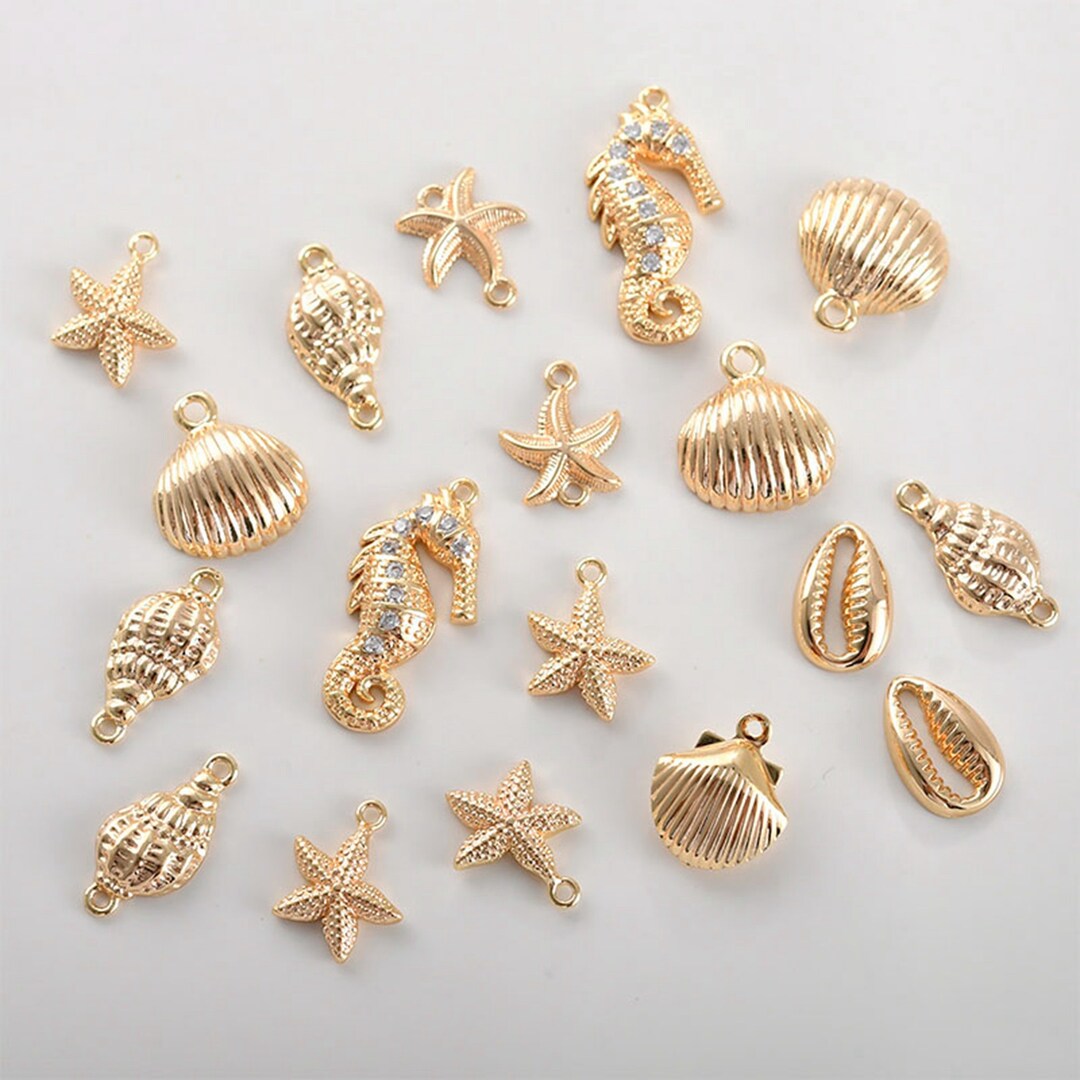 18K Gold Plated Shell Charm, Gold Tone Conch Connector, Sea Horse ...
