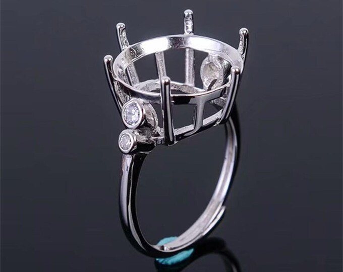 77mm Sterling Silver CZ Love Heart Ring Settings, 925 Silver Heart Ring ...