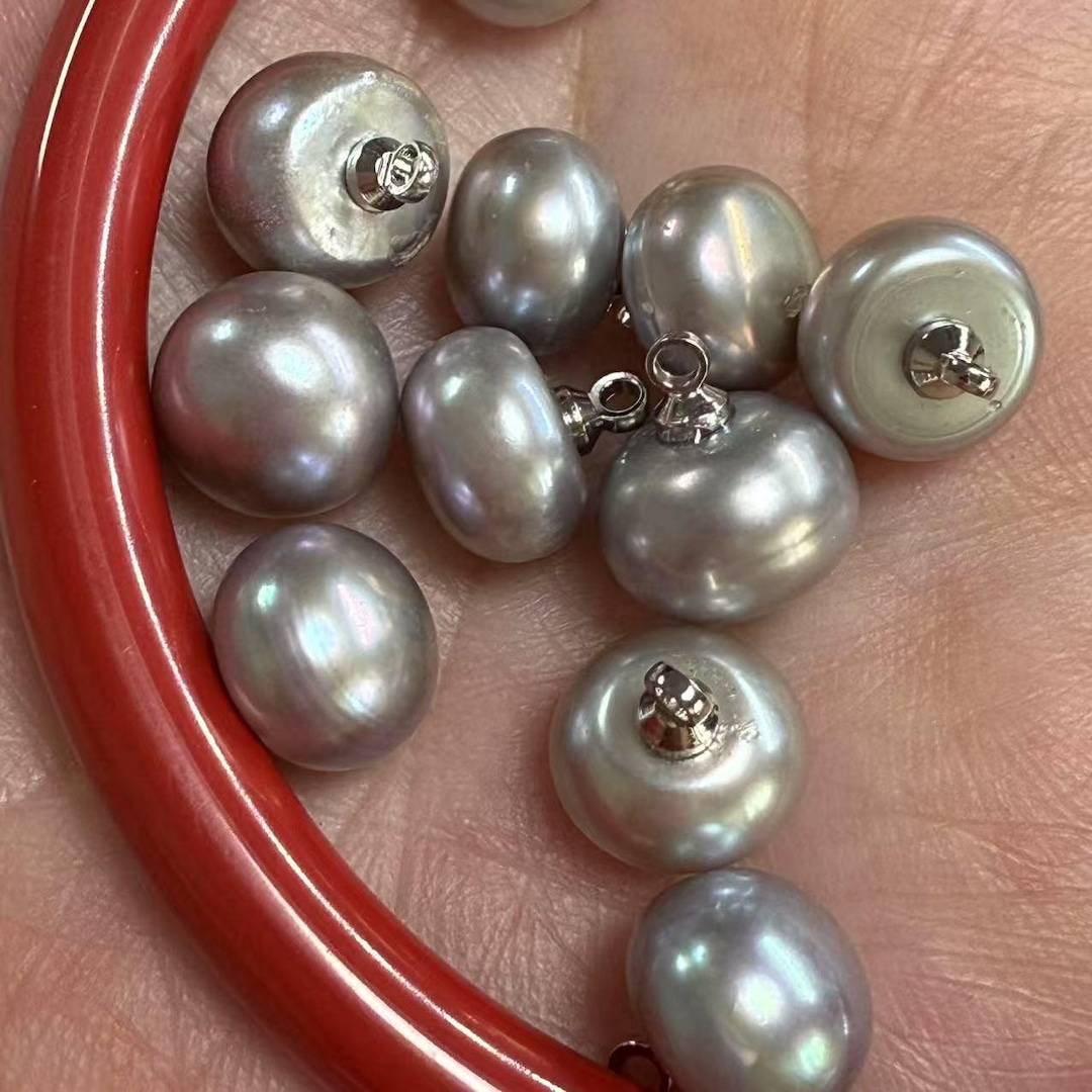 20pcs Grey Pearl Buttons, Coated Natural Pearl Buttons With Wire Shank ...