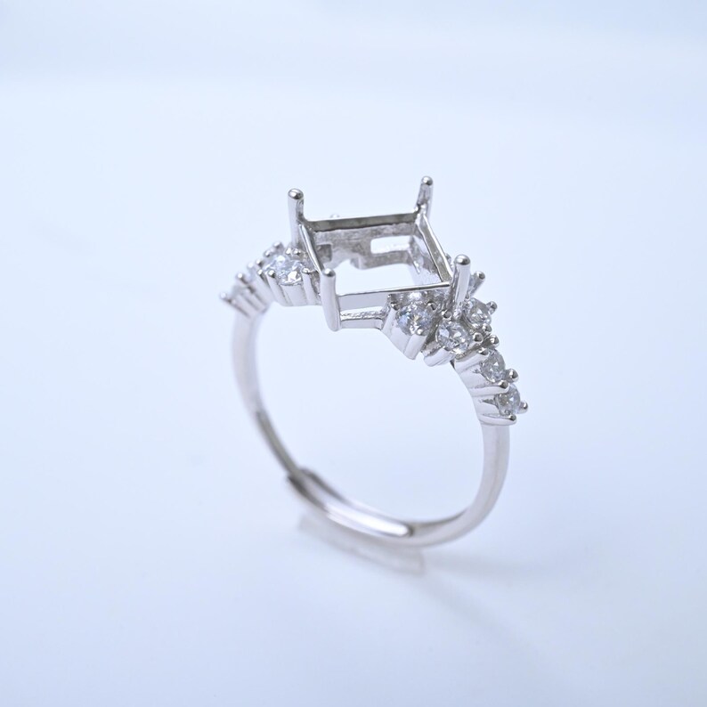 Sterling Silver Ring Settings, 925 Silver Square Ring Head, Four Prong ...