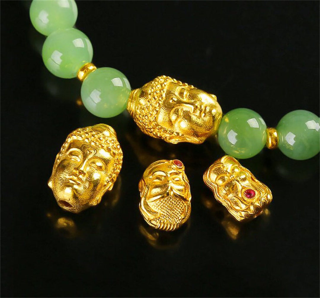 1pc 18K Solid Gold CZ Gems Buddha Statue Bead, Solid Gold Religious ...