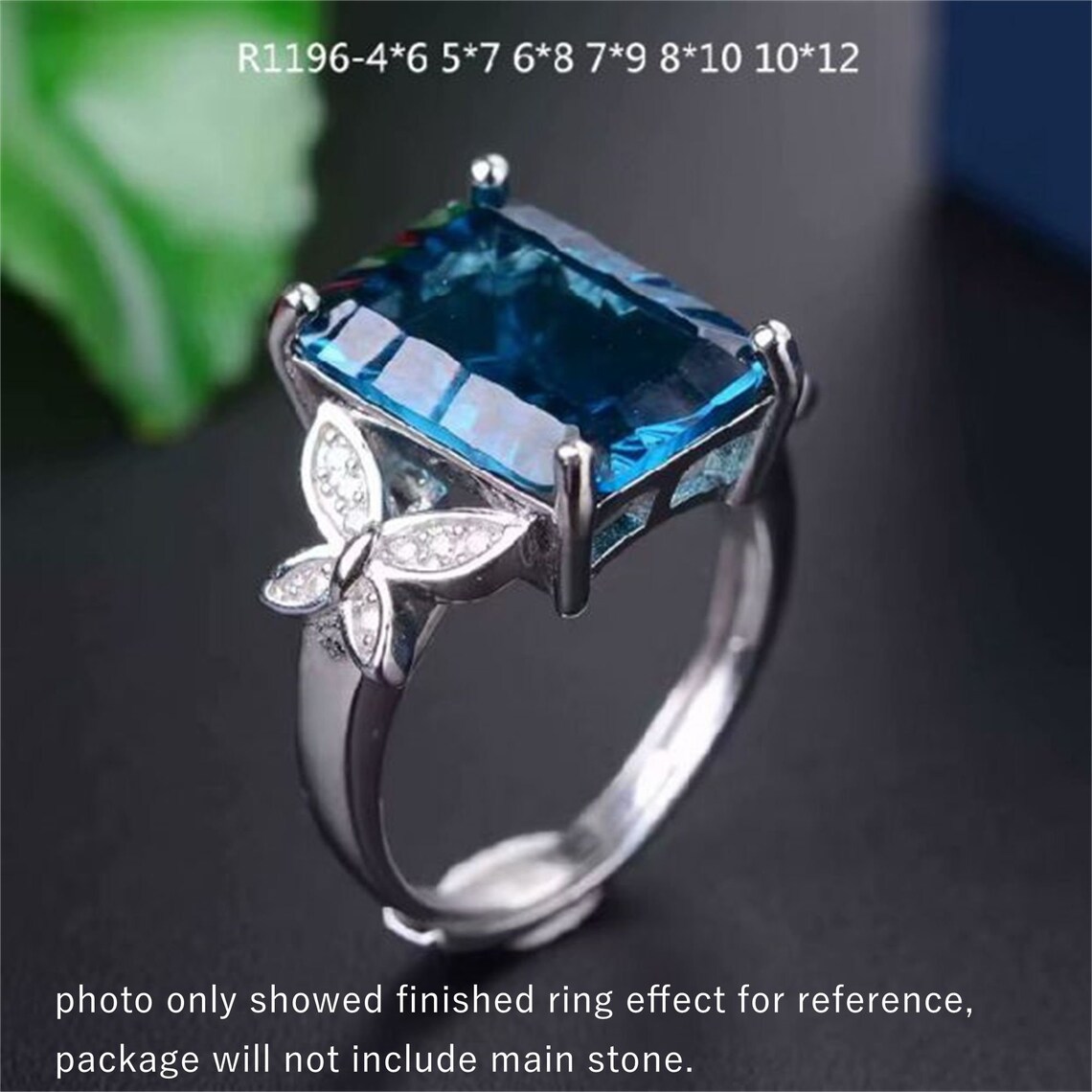Sterling Silver Butterfly Ring Settings, 925 Silver Rectangle Ring Head ...