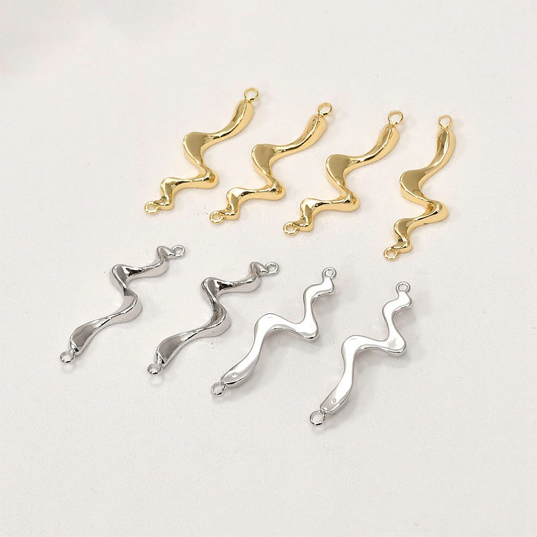 14K Gold Plated Brass Double Loops Wave Pendant, S Shaped Connector ...