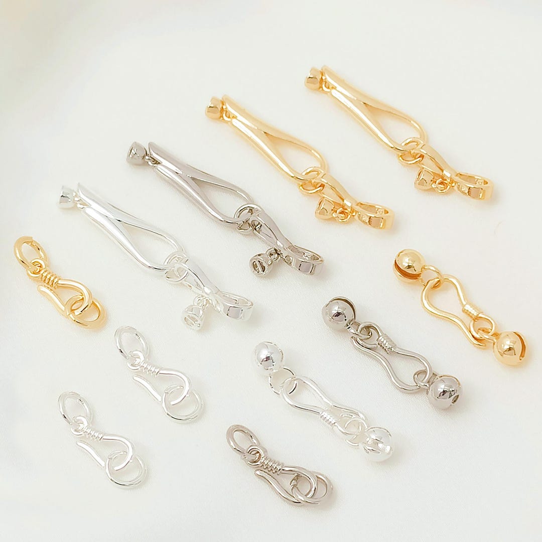 14K Gold Plated Hook Clasp With Jump Rings, Gold Tone Hook and Eye ...