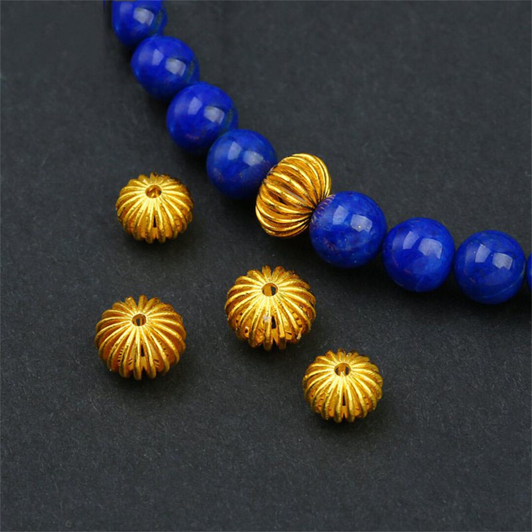 18K Solid Gold Lantern Bead, Corrugated Spacer, Vintage Gold - Etsy