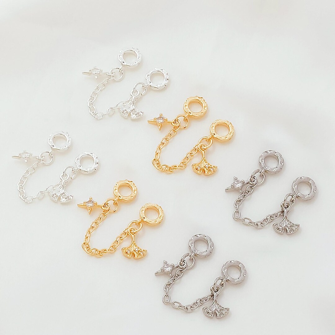 14K Gold Plated Maple Leaf & Star Safety Chains, Gold Tone Safety ...