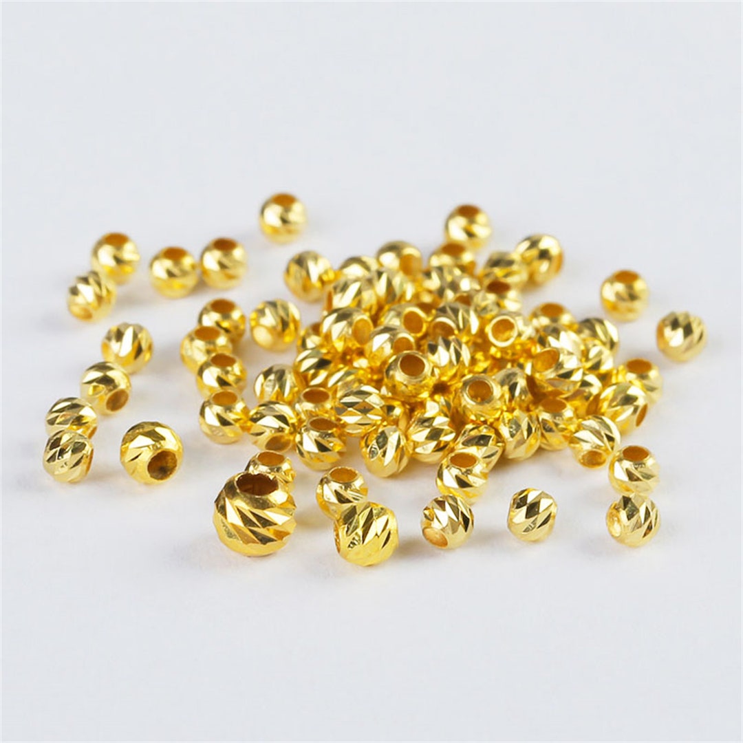 18K Solid Gold Faceted Round Beads, Solid Gold Ball Bead, Tectured ...