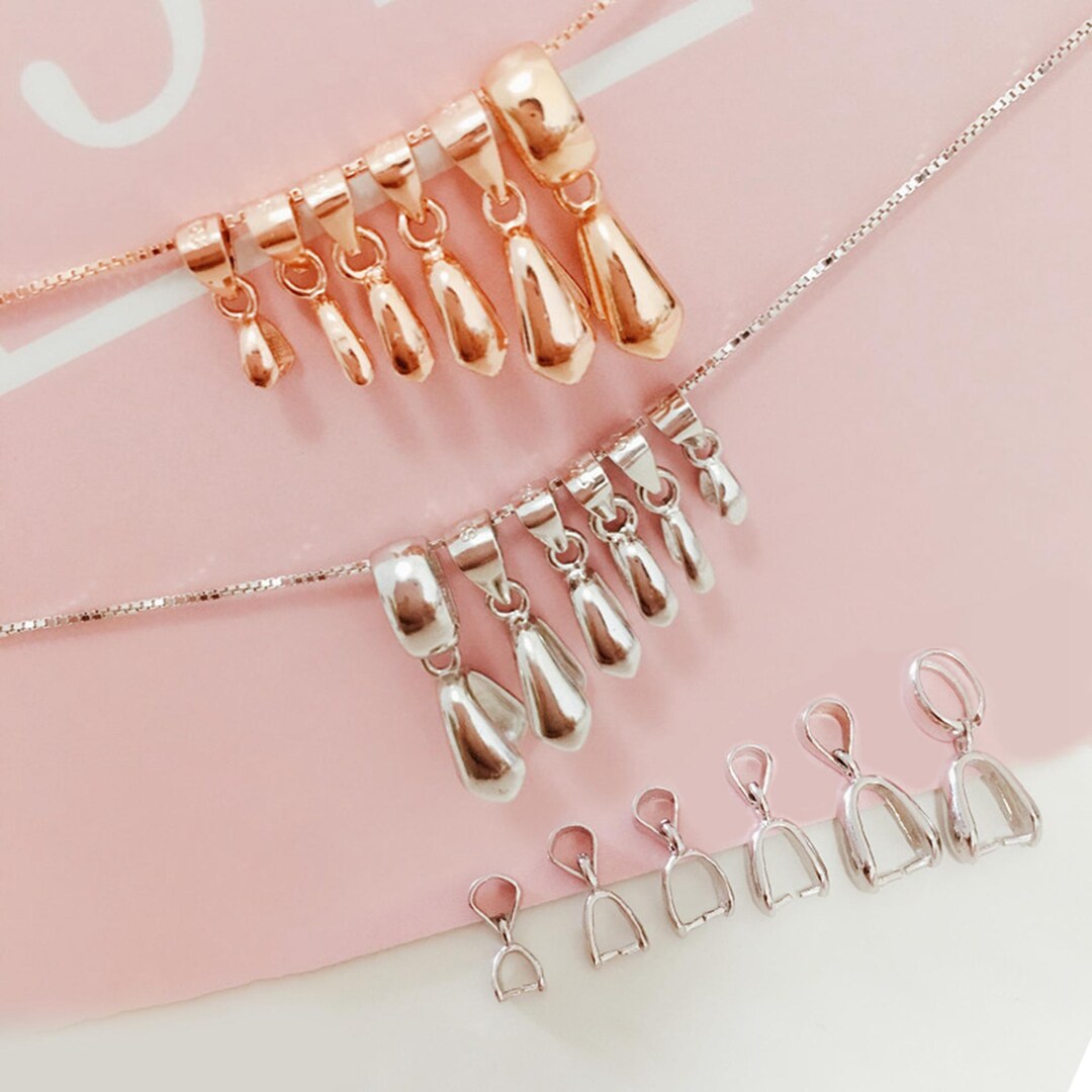 Sterling Silver Pendant Pinch Bail, S925 Silver Charm Pinch Bail for Pearls Beads or Gemstone ...