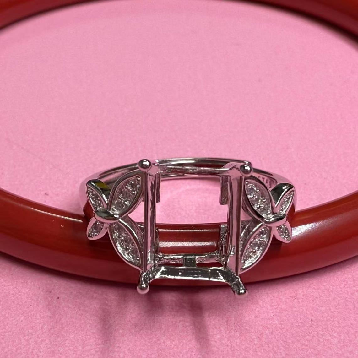 Sterling Silver Butterfly Ring Settings, 925 Silver Rectangle Ring Head ...
