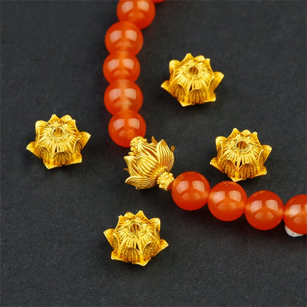 1pc 18K Solid Gold Lotus Flower Beads, Solid Gold Yoga Meditation Bead ...