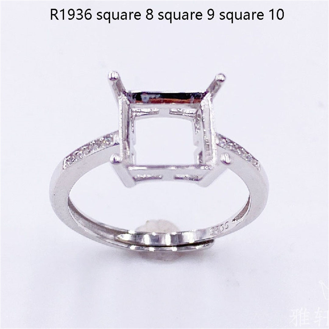 Sterling Silver Ring Settings, 925 Silver Square Ring Head, Four Prong ...