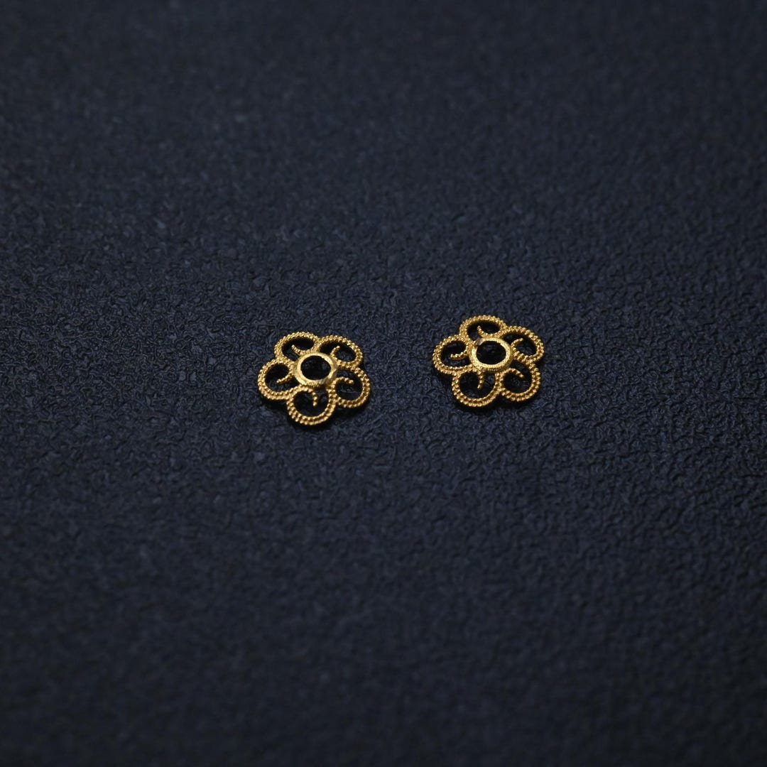 1pc AU750 18K Solid Gold Flower Bead Cap, Solid Gold Hollow Bead Cap ...