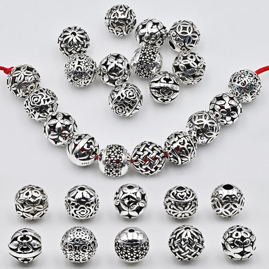 2pcs Sterling Silver Hollow Round Beads, Lucky Cloud Bead, Fortune Bead ...