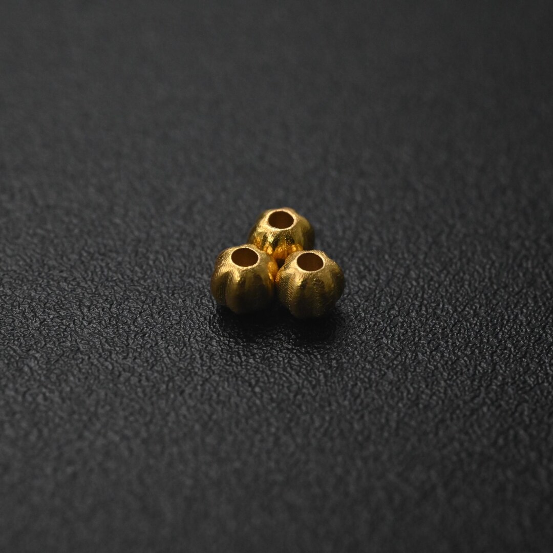 18K Solid Gold Lantern Bead, Corrugated Pumpkin Spacer (3mm) - Etsy