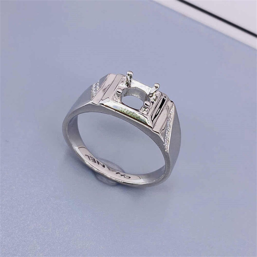 Sterling Silver Men Ring Settings, S925 Silver Round Ring Head,four ...