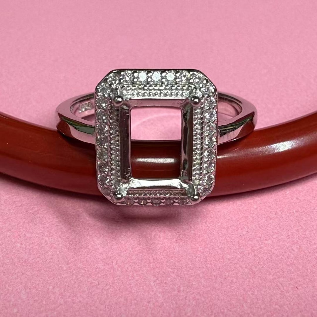 Sterling Silver Rectangle Ring Settings, S925 Silver Rectangle Ring ...