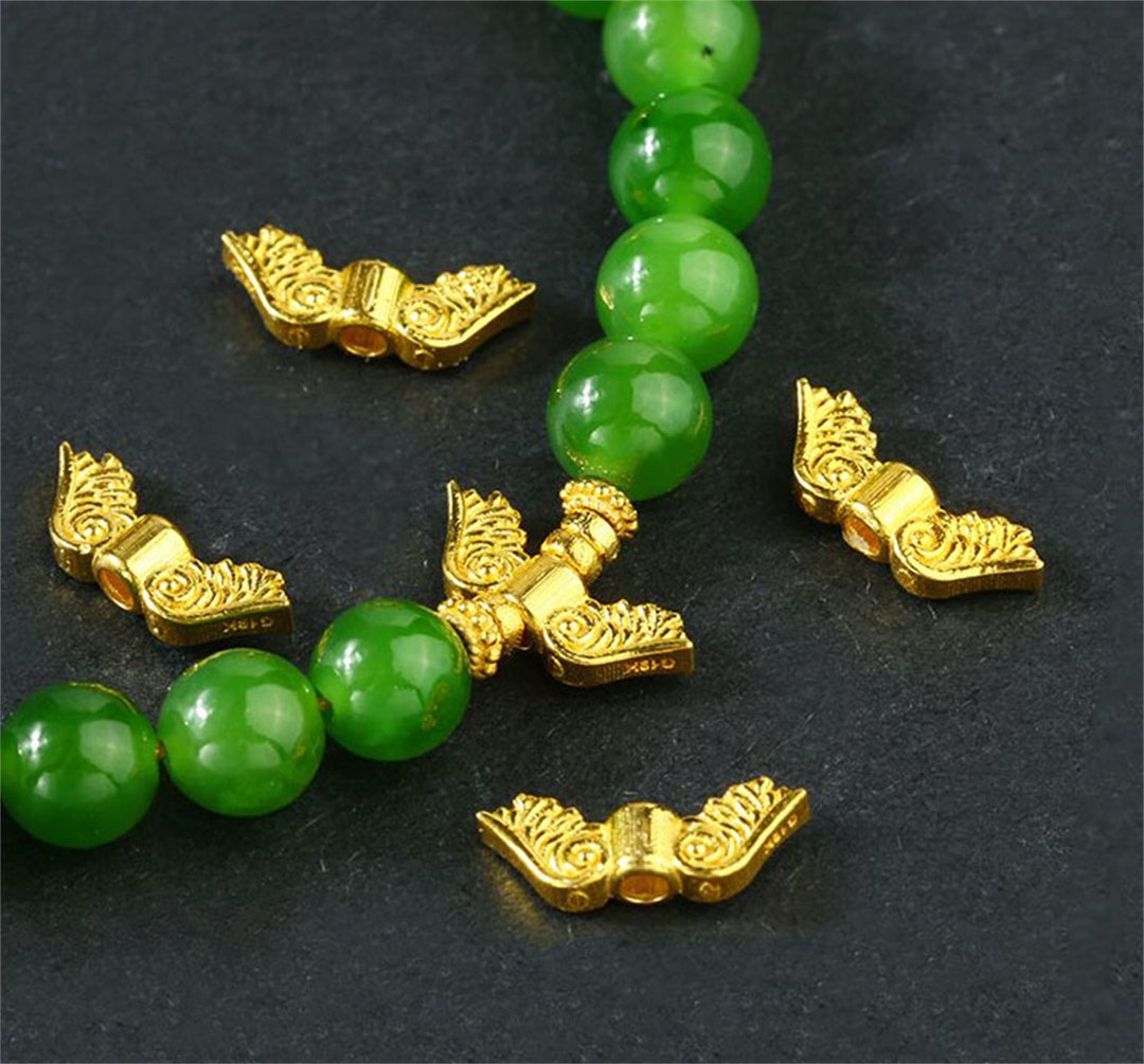 1pc 18K Solid Gold Angel Wing Bead, Solid Gold Feather Bead, Winged ...