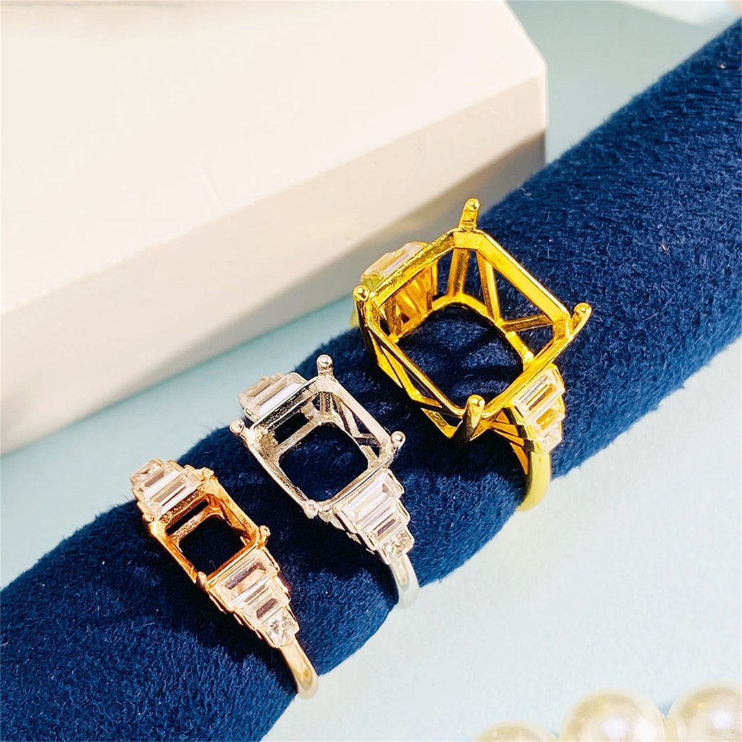 Sterling Silver Ring Settings, Silver Square Ring Head, Four Prong Ring ...