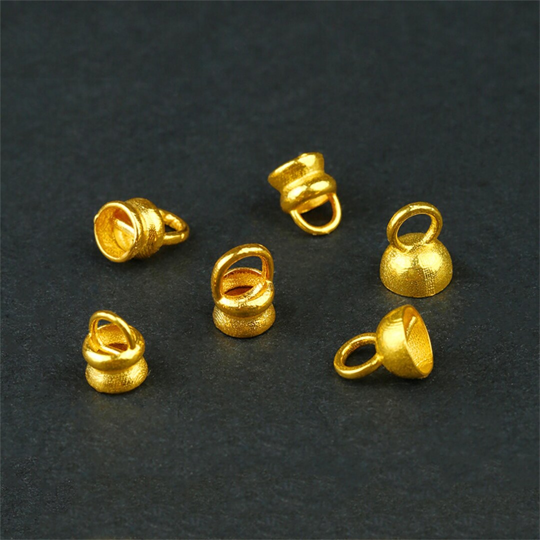 1pc 18K Solid Gold Cord End Cap, Leather Cord End Cap, Round Leather ...
