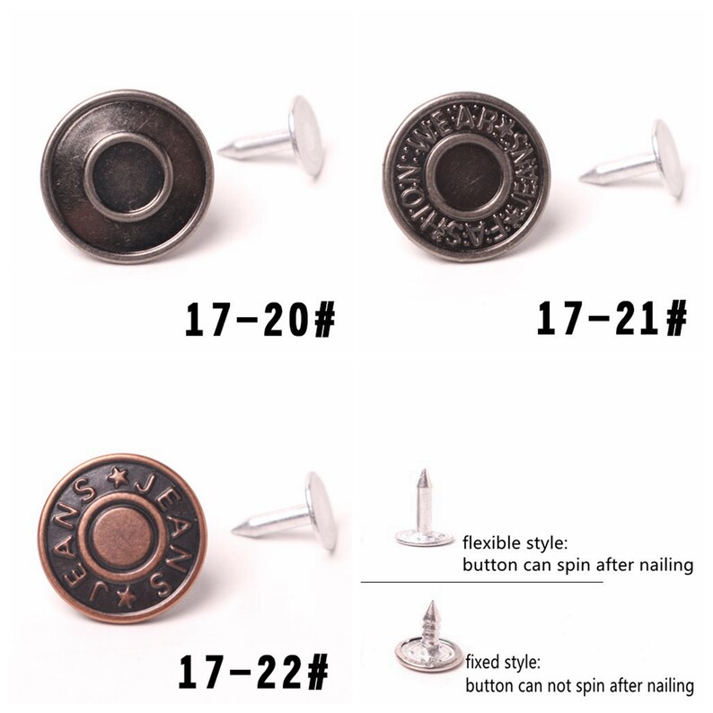 10 Pcs 17mm Hammer on Metal Jeans Buttons Studs & Backs | Etsy