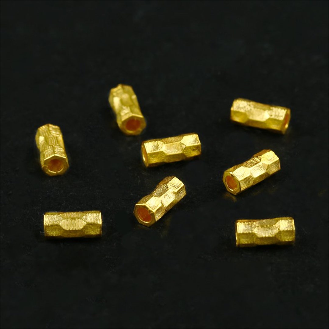 1pc 18K Solid Gold Hammered Tube Bead, Concave Bead, Tapped Bead ...