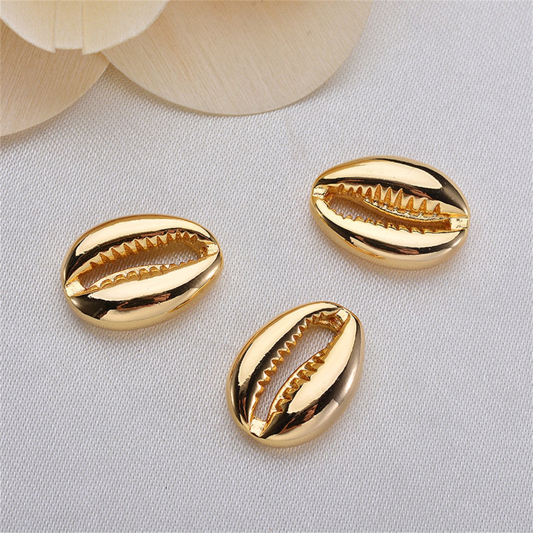 18k Gold Plated Copper Cowrie Shell Bead, Gold Tone Shell Shaped Bead ...