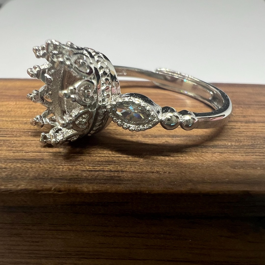 Sterling Silver Ring Settings, Oval Ring Head, Flush Setting, Solitaire ...