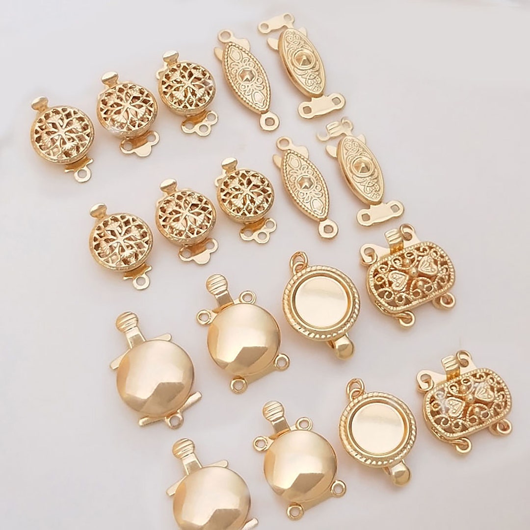 14K Gold Plated Marquise Pearl Clasp, Round Filigree Pearl Clasp W ...