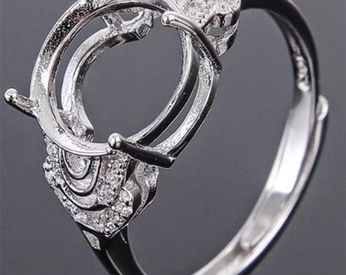 77mm Sterling Silver CZ Love Heart Ring Settings, 925 Silver Heart Ring ...