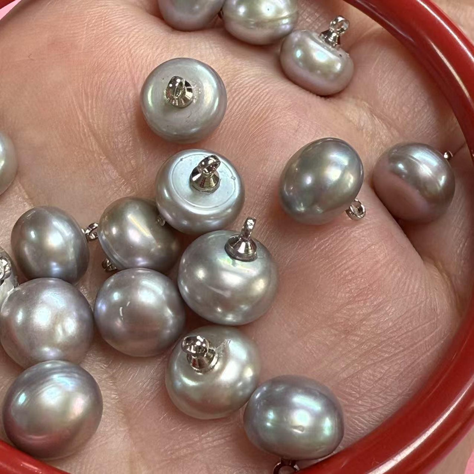 Grey Pearl Buttons, Natural Coated Pearl Sewing Button (8-9mm), 20 Pcs ...