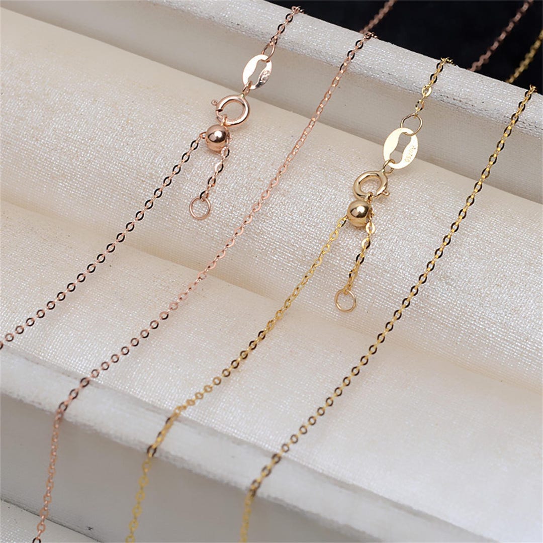 18" AU750 18K Solid Gold Flat O Chain Necklace, Solid Yellow Gold Cable Necklace Chain ...