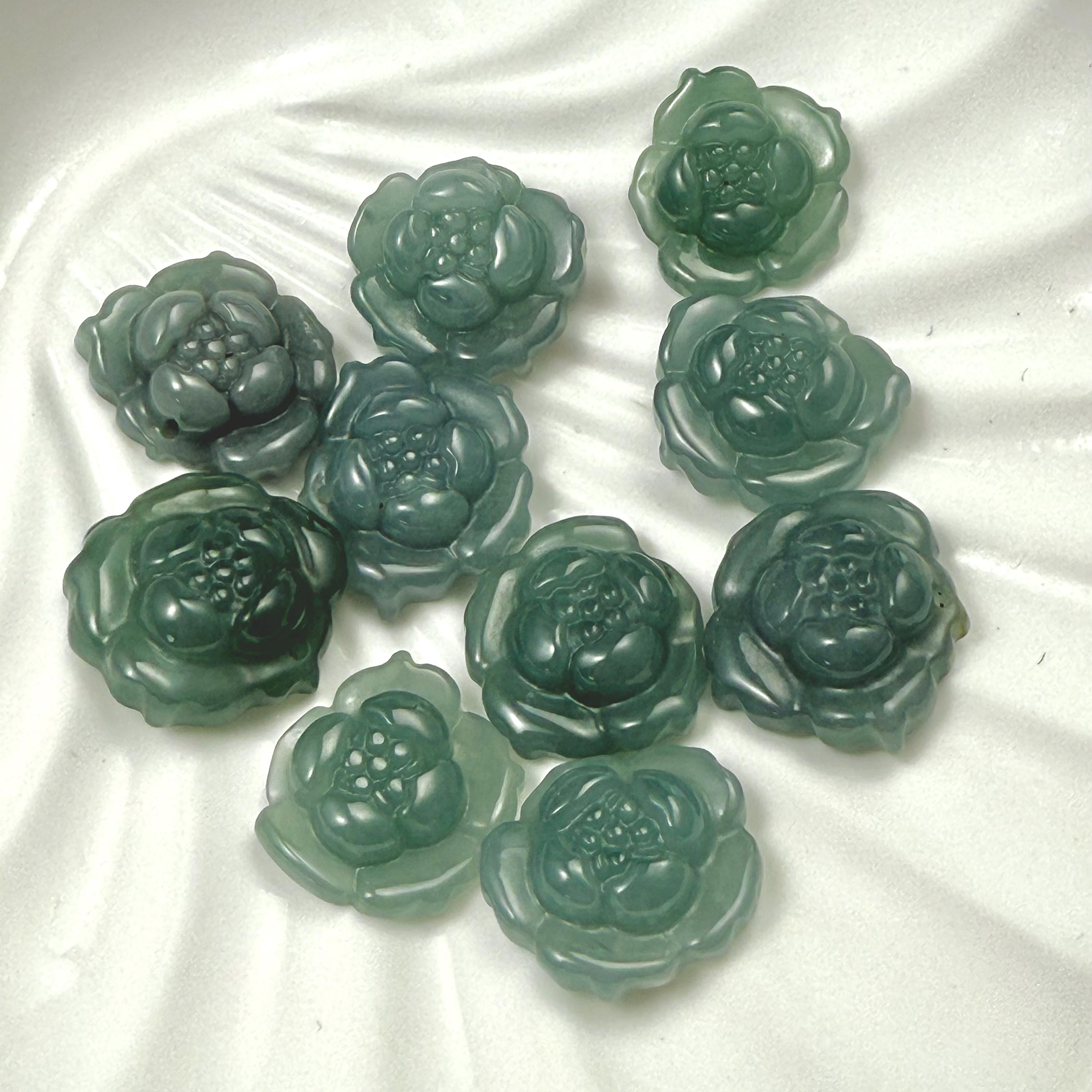 Green Jade Stone Lotus Flower Bead, Green Jade Meditation Bead, Healing ...