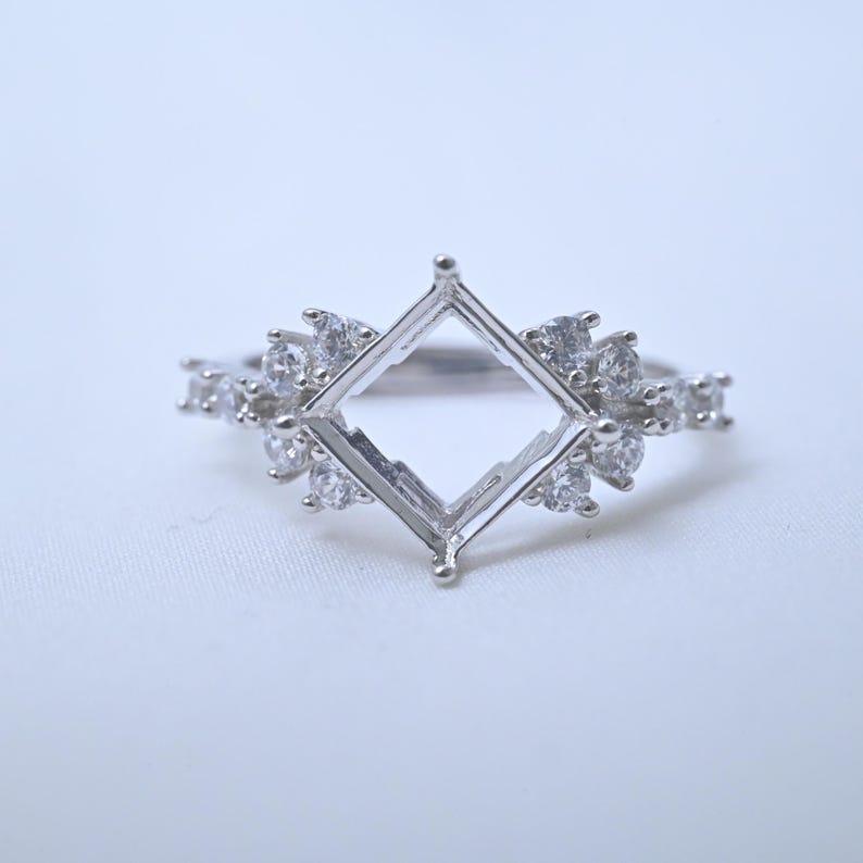 Sterling Silver Ring Settings, 925 Silver Square Ring Head, Four Prong ...